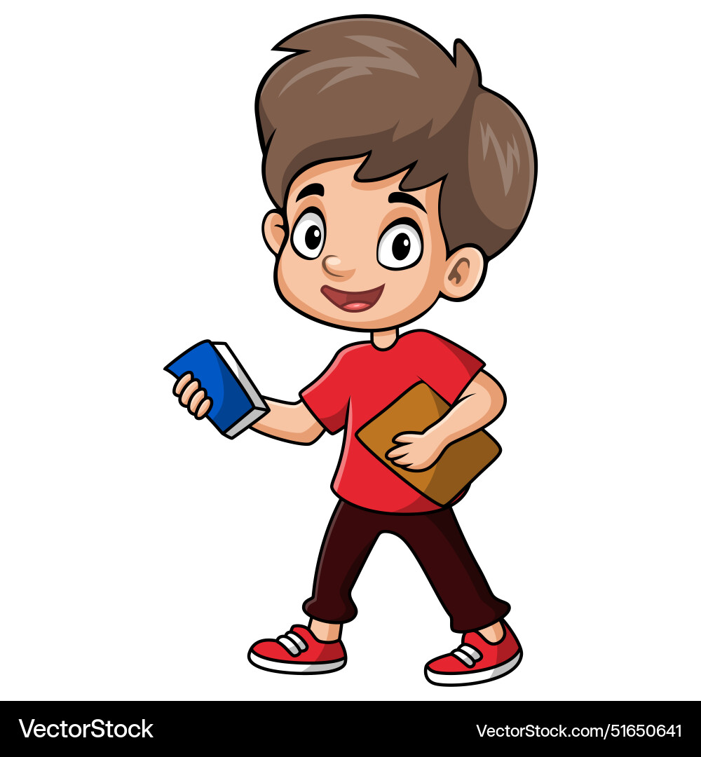 Cute happy school boy cartoon Royalty Free Vector Image