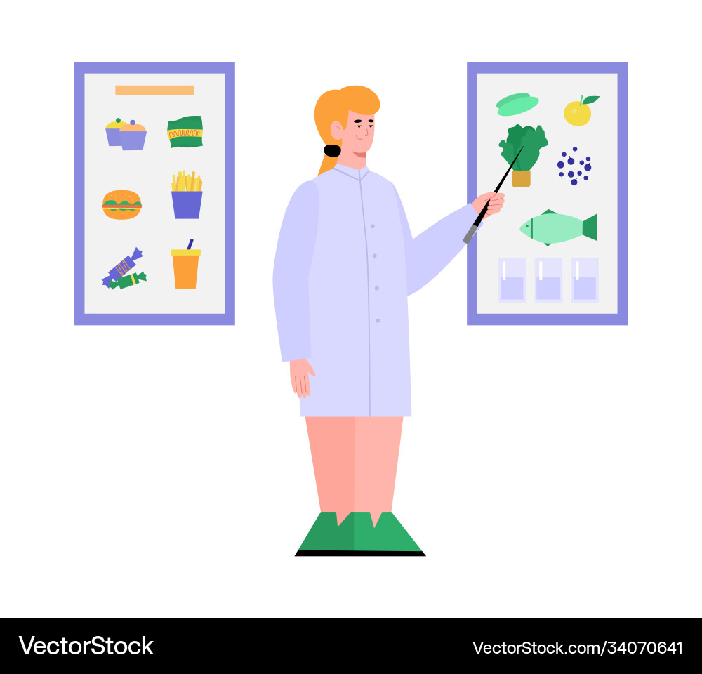 Doctor nutritionist explaining diet plan cartoon Vector Image