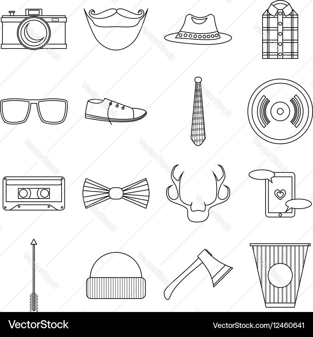 Hipster items icons set outline style Royalty Free Vector