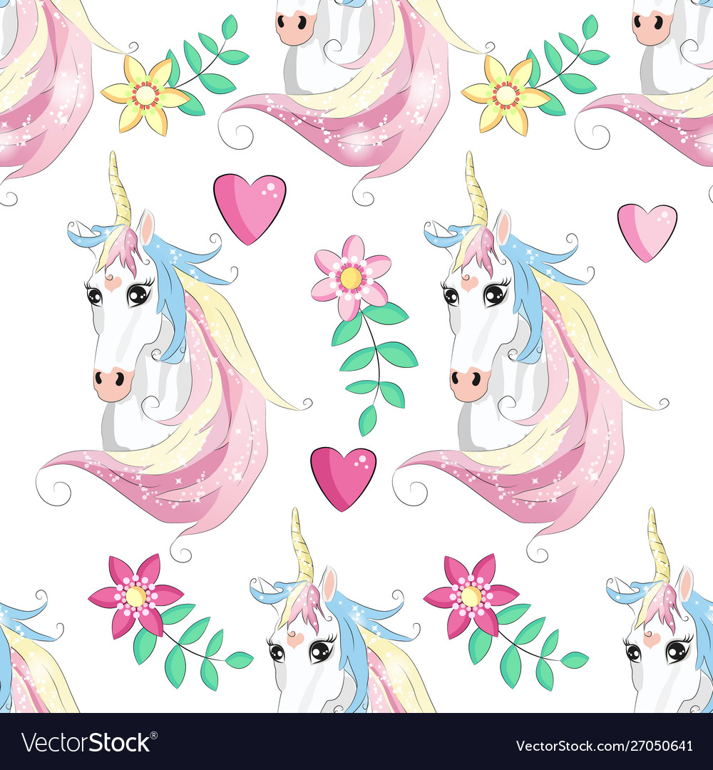 Pattern with cute unicorns cloudsrainbow Vector Image