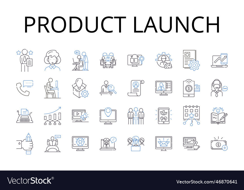 Product launch line icons collection campaign Vector Image Product launch line icons collection campaign Vector Image