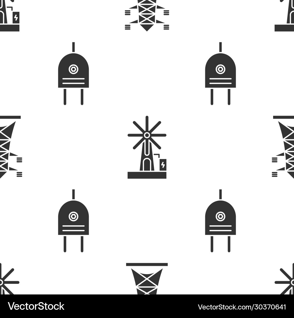 Set high voltage power pole line wind turbine Vector Image