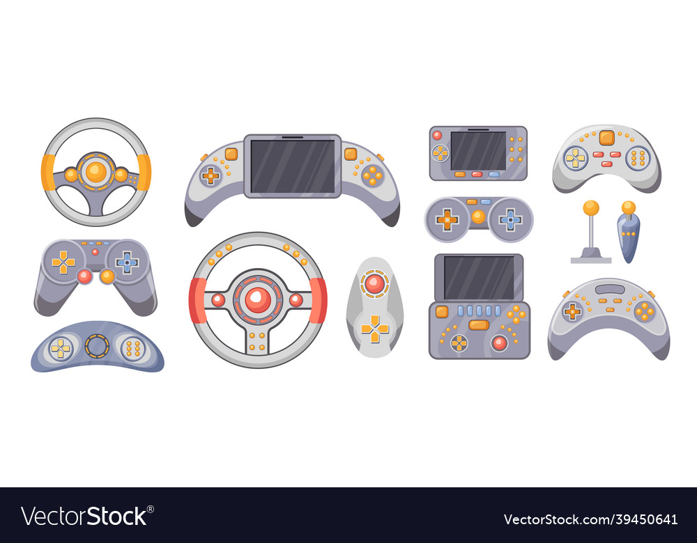 Set of videogame joysticks consoles gamepads Vector Image Set of videogame joysticks consoles gamepads Vector Image