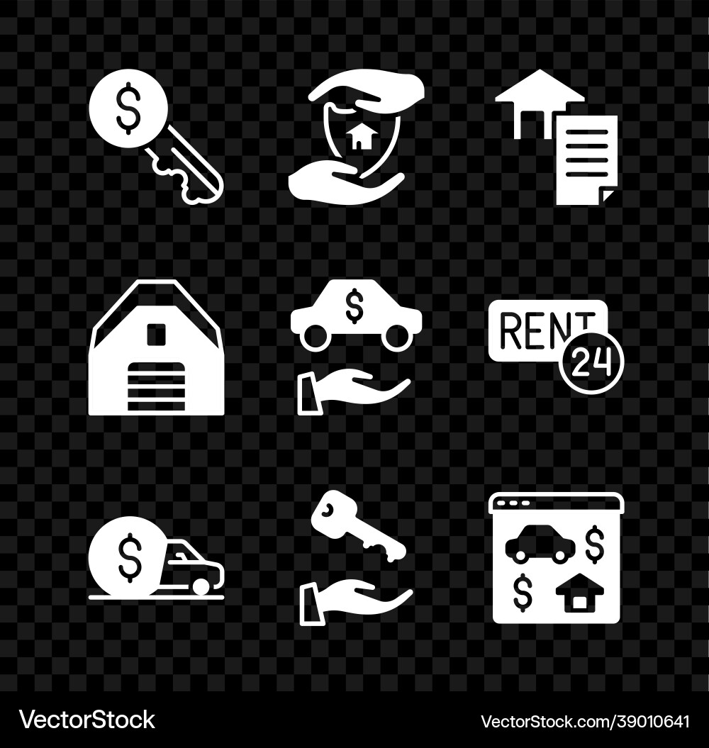 Set rent key house with shield contract car Vector Image