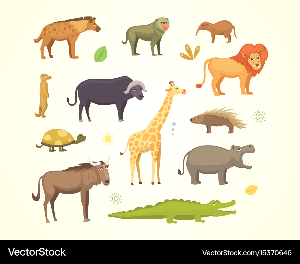 African animals cartoon set elephant Royalty Free Vector