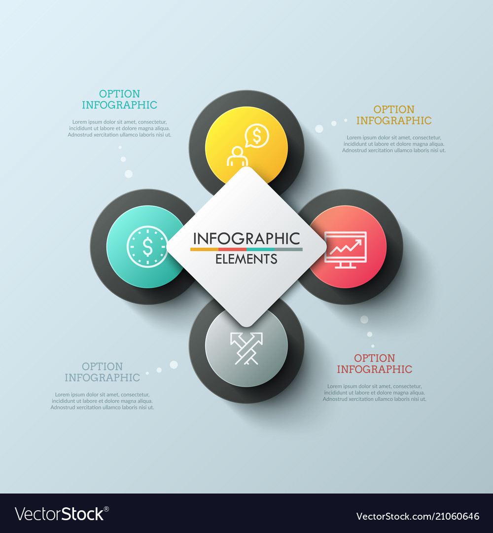 Chart with 4 circular elements thin line icons Vector Image