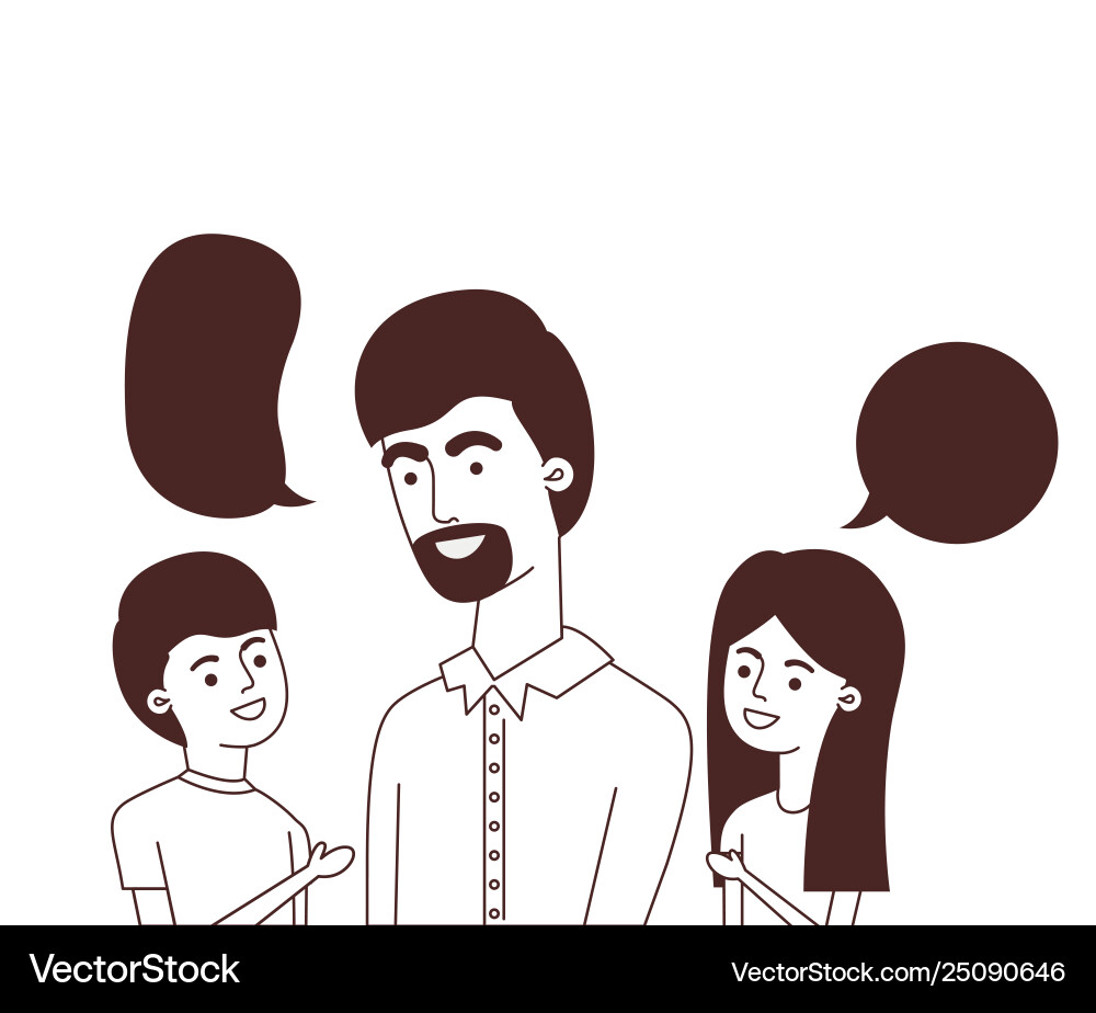 Father with children and speech bubble character Vector Image