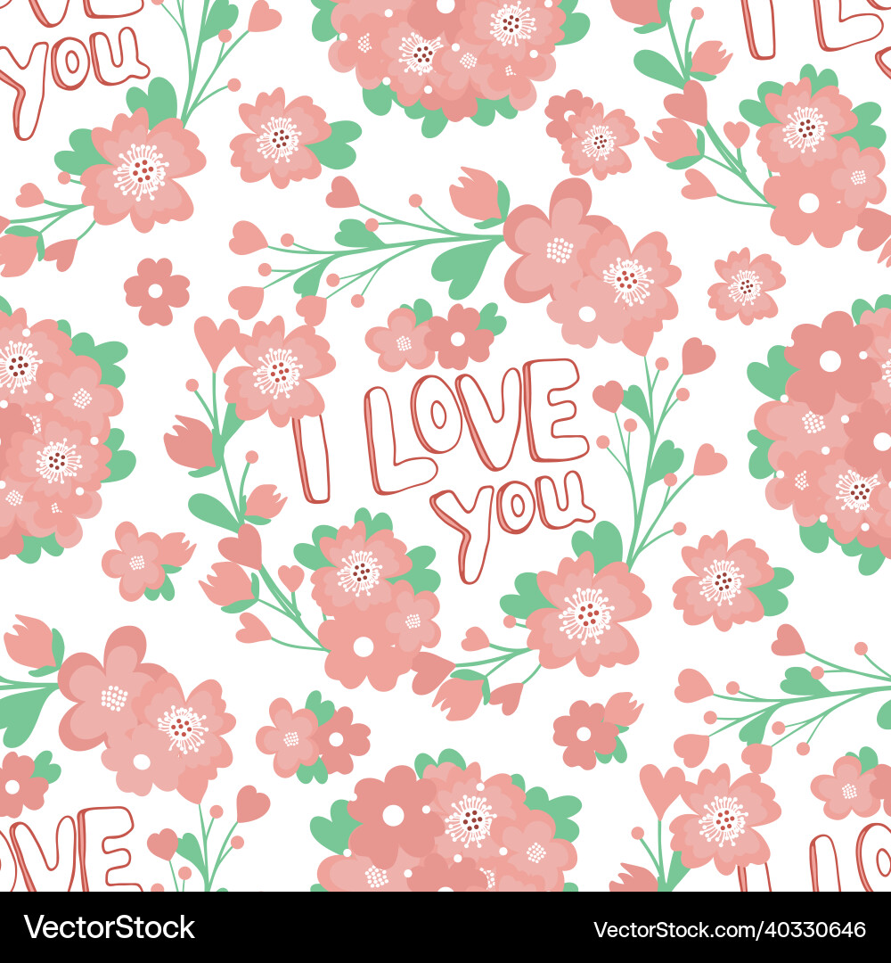 Hand drawn seamless pattern of pink flowers Vector Image
