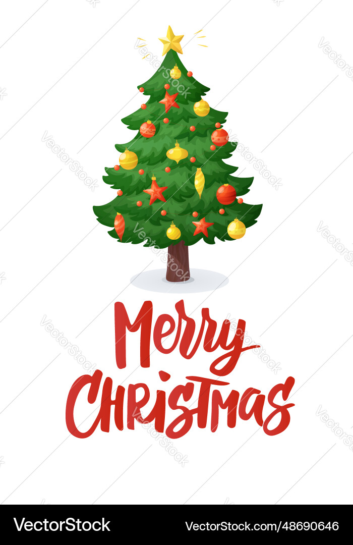 Merry christmas card cartoon tree Royalty Free Vector Image