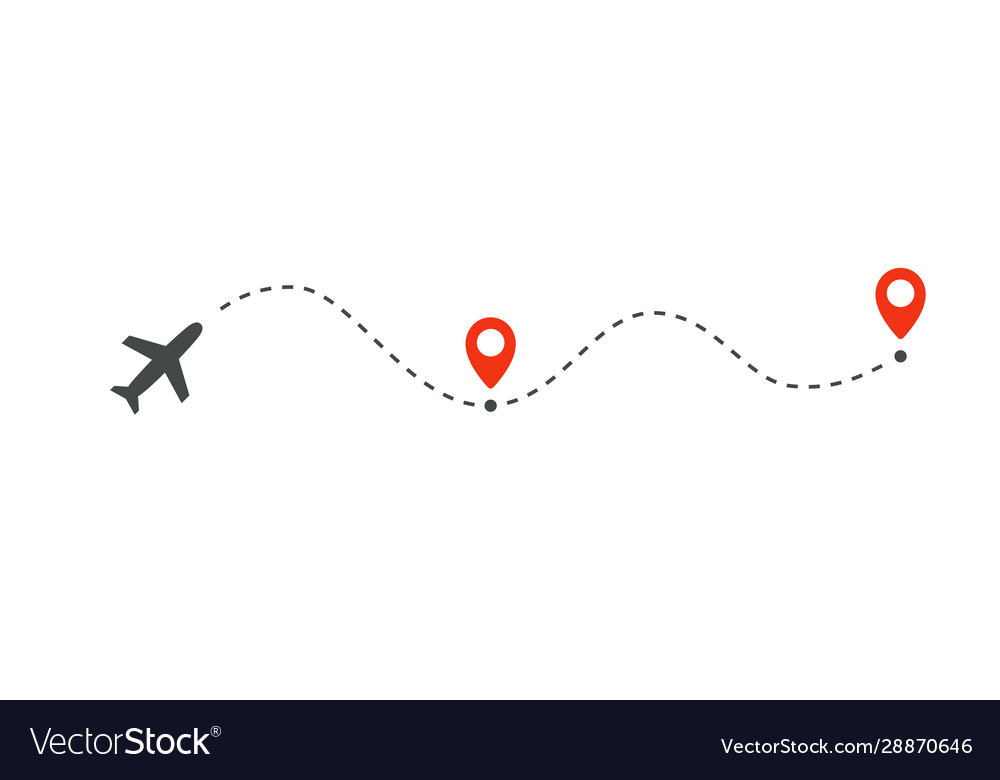 Plane path with location pins Royalty Free Vector Image Plane path with location pins Royalty Free Vector Image