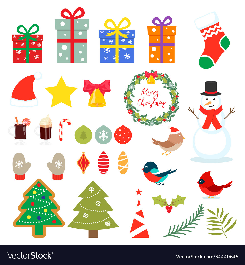 Set christmas elements isolated on white Vector Image