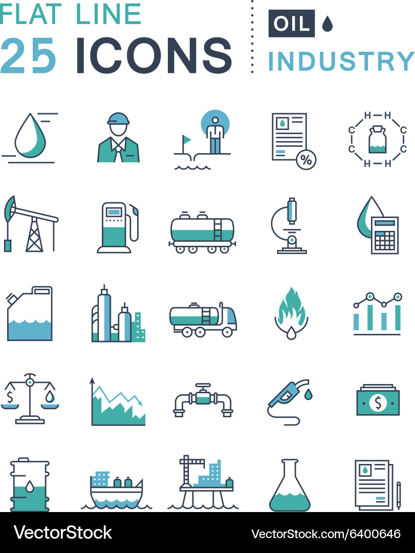 Set flat line icons oil industry Royalty Free Vector Image