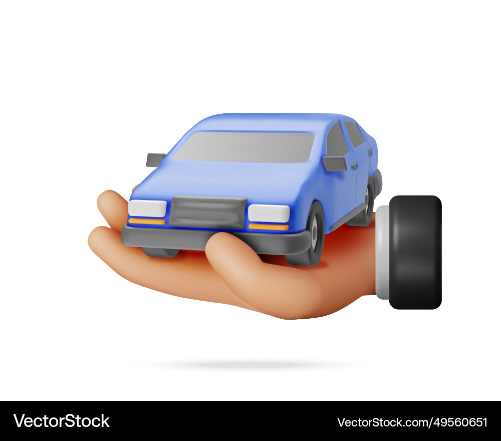 3d blue car vintage model in hand Royalty Free Vector Image