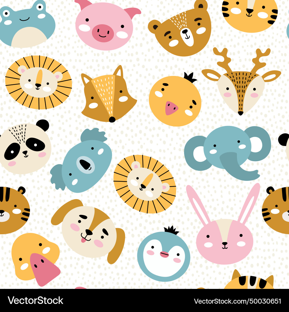 Animal faces pattern cute colored wild animal in Vector Image