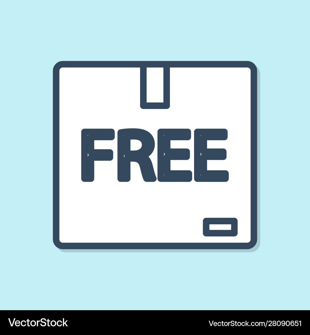Blue line cardboard box with free symbol icon Vector Image