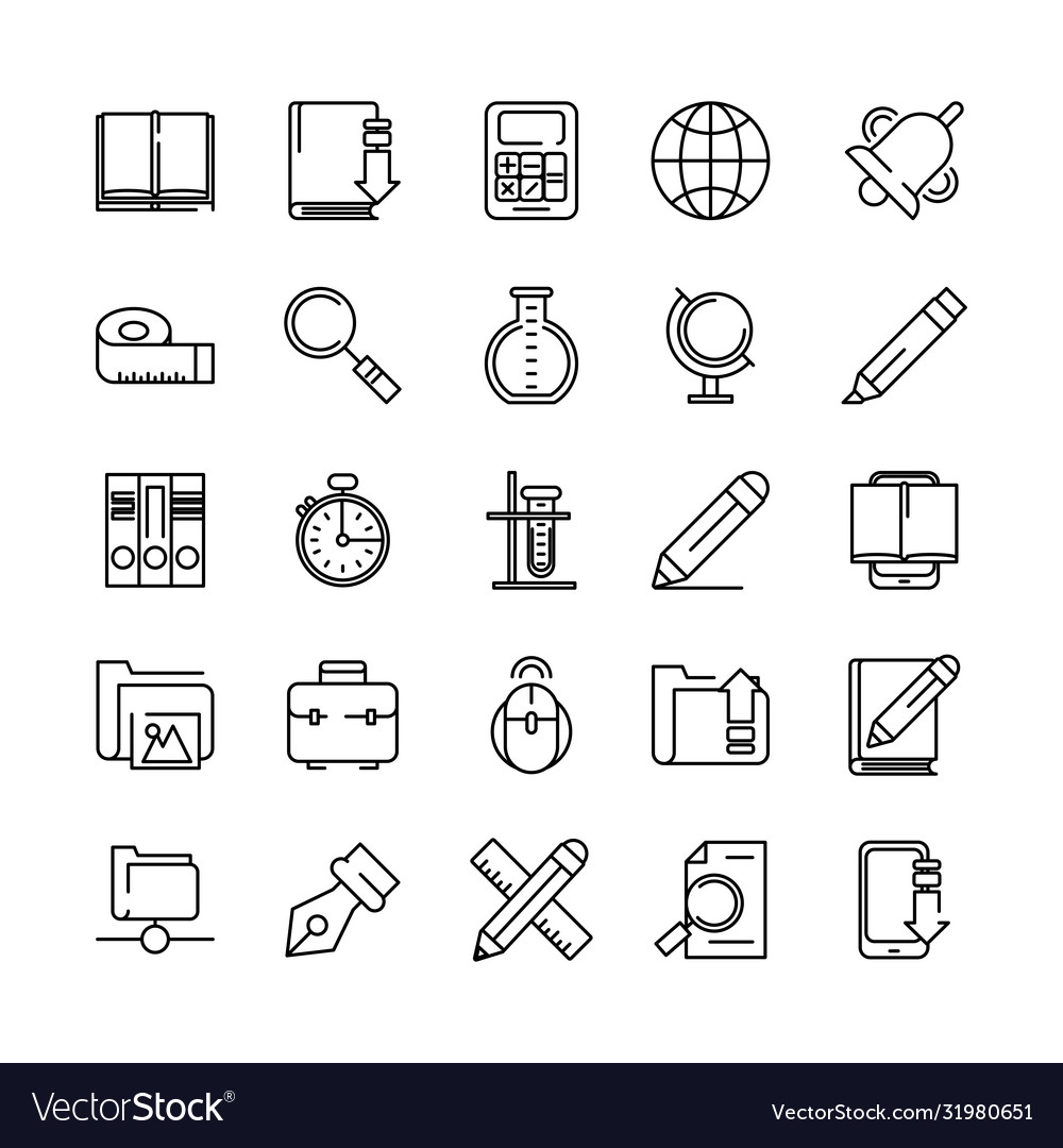Bundle school supplies set icons Royalty Free Vector Image