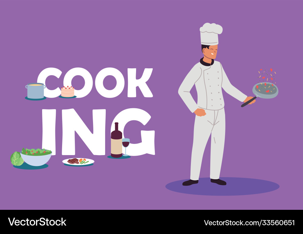 Chef man cooking with premium ingredients Vector Image