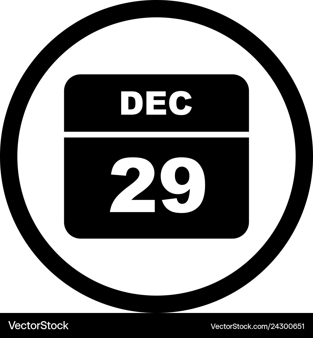 December 29th date on a single day calendar Vector Image