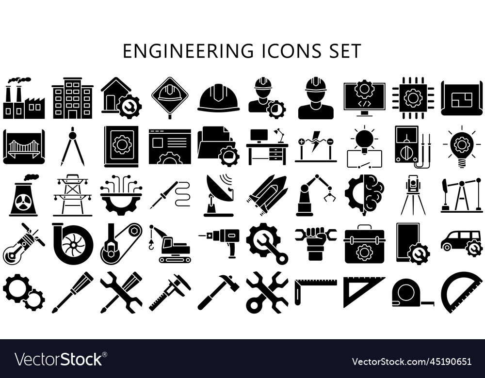 Engineering glyph icons set Royalty Free Vector Image