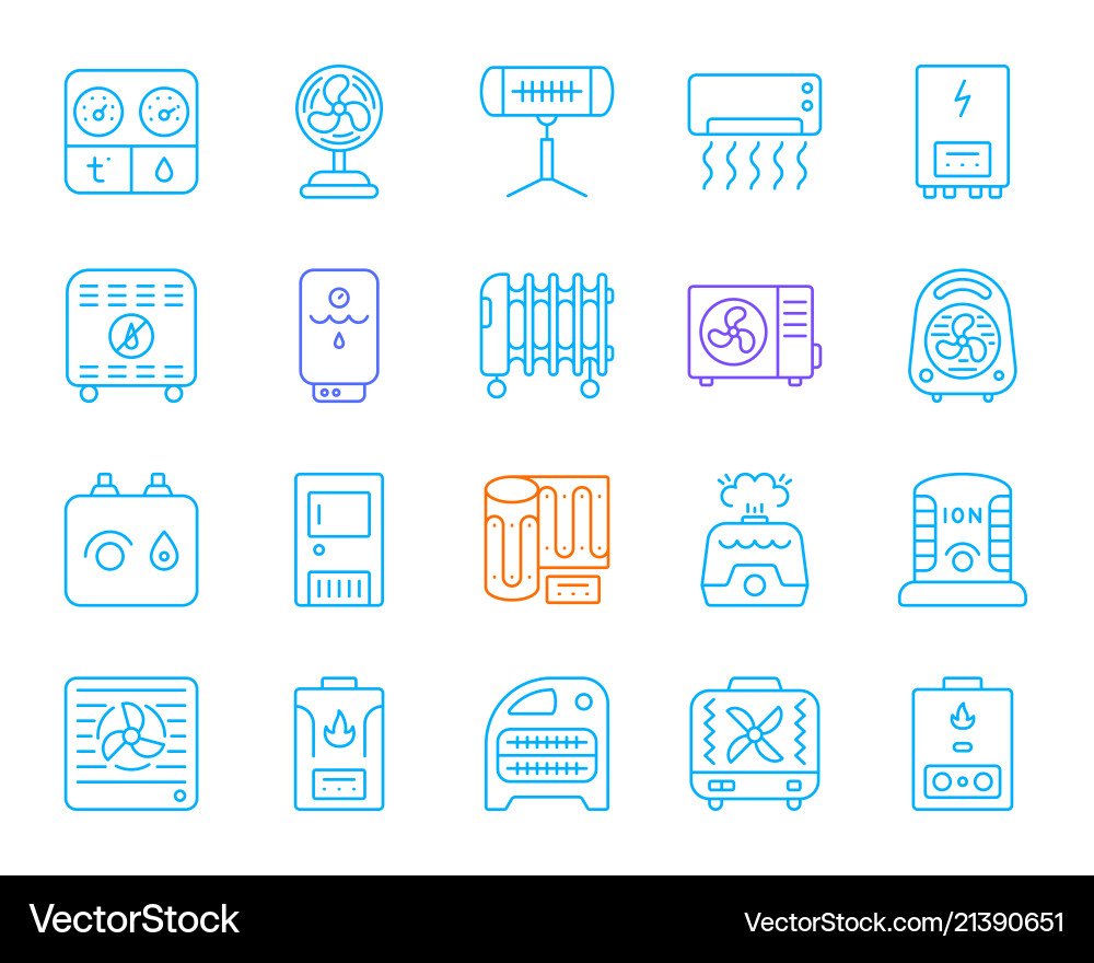 Hvac simple color line icons set Royalty Free Vector Image