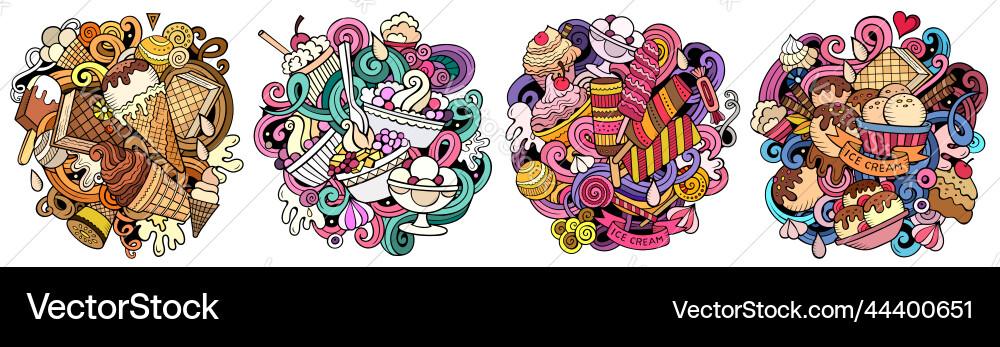 Ice cream cartoon doodle designs set Royalty Free Vector