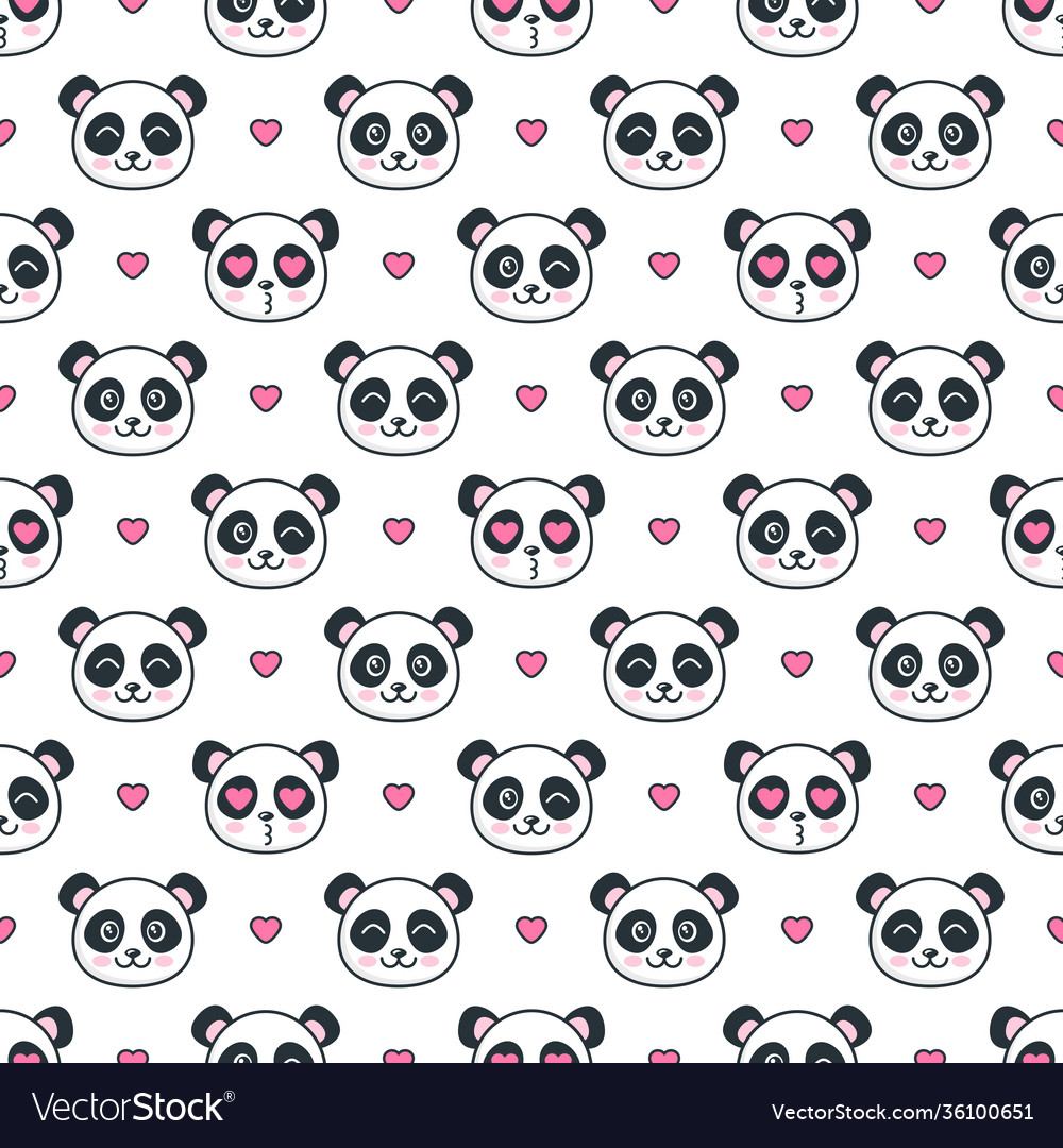 Seamless pattern with panda bears and hearts Vector Image