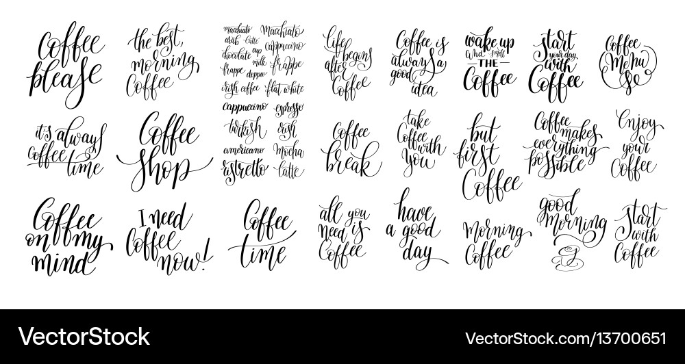 Set black and white hand written lettering Vector Image