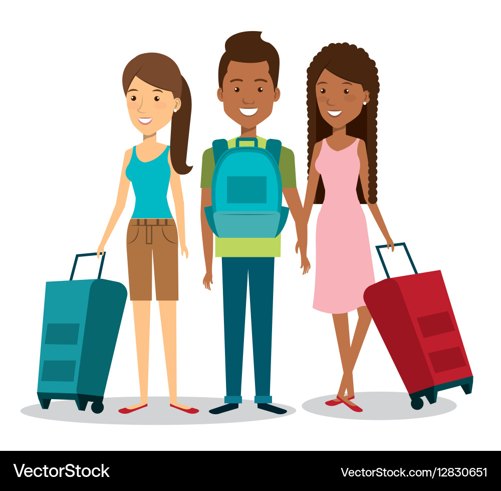 Travelers group with suitcases avatars Royalty Free Vector