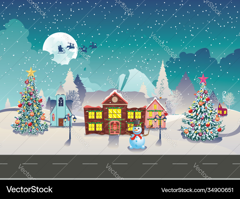 Village in christmas Royalty Free Vector Image