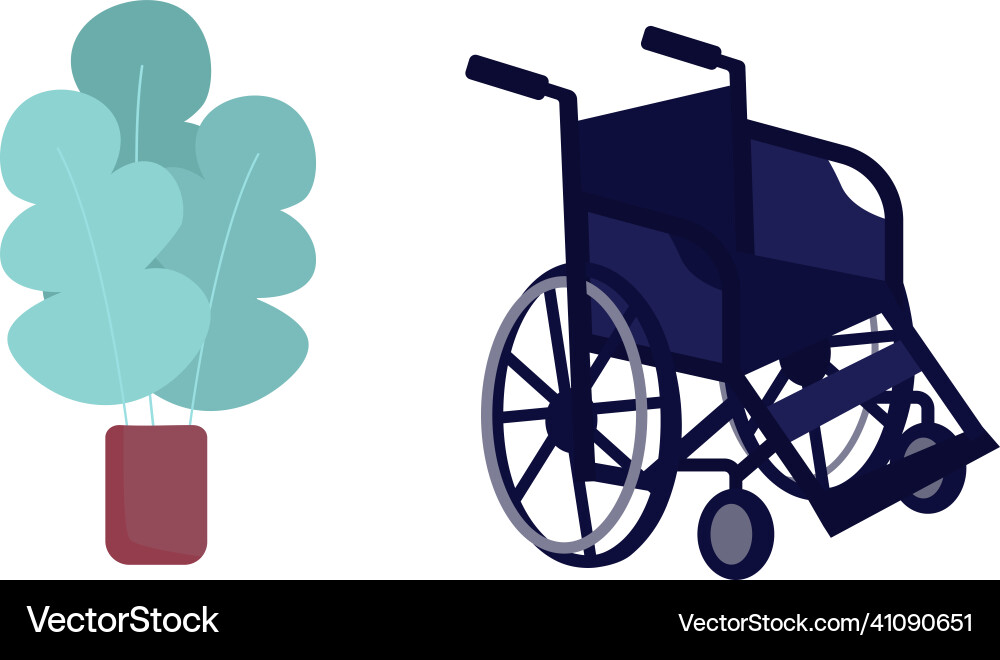 Wheelchair and plant flat color objects set Vector Image