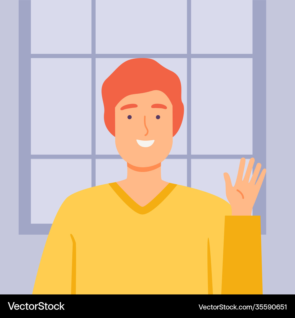 Young man communicating online from home video Vector Image