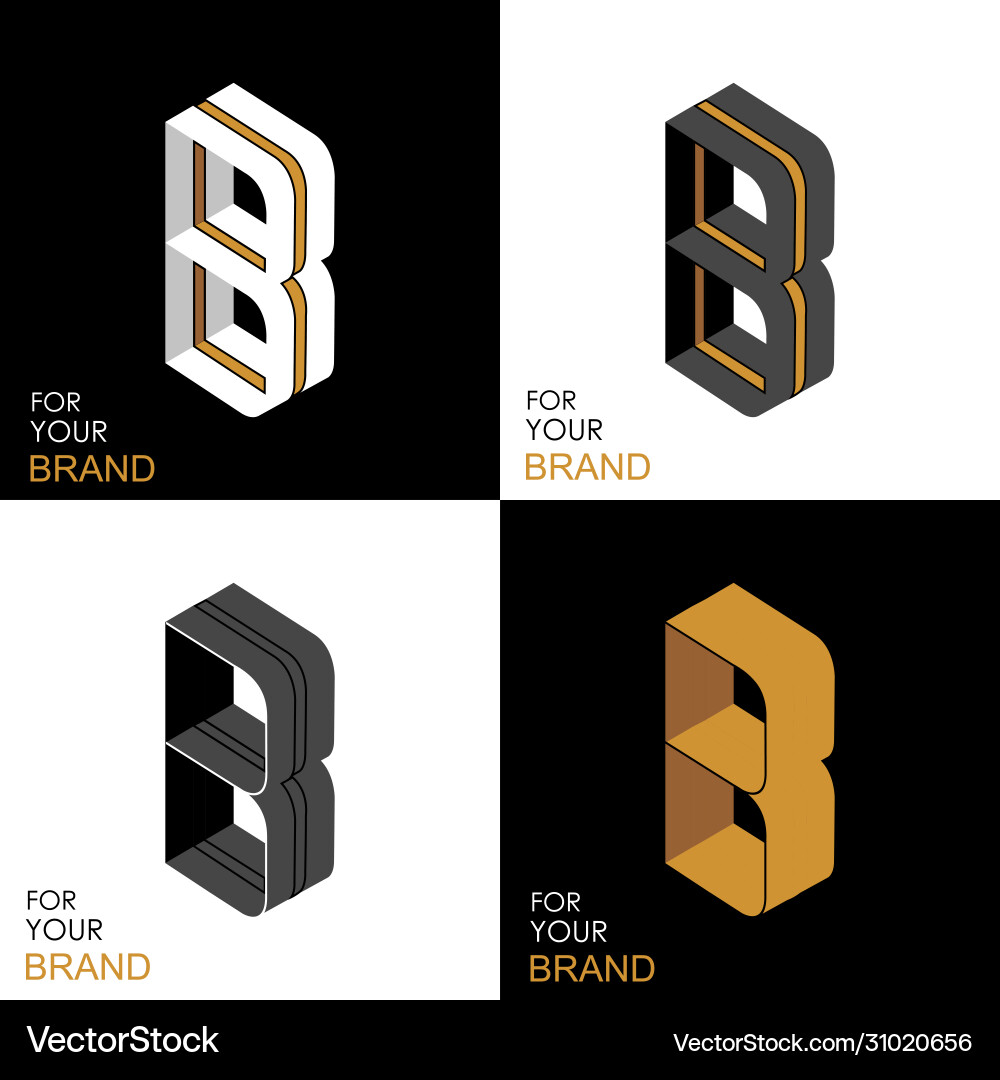 Isometric set letter b black white gold palette Vector Image