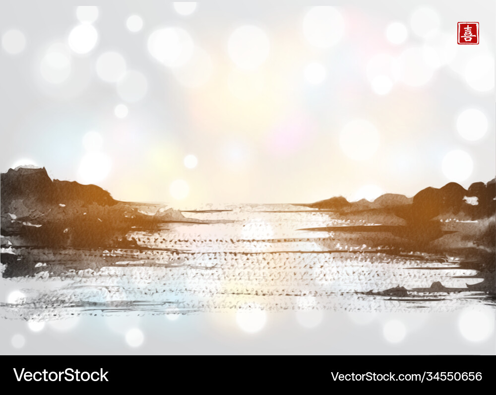 Landscape with lake view on white glowing Vector Image