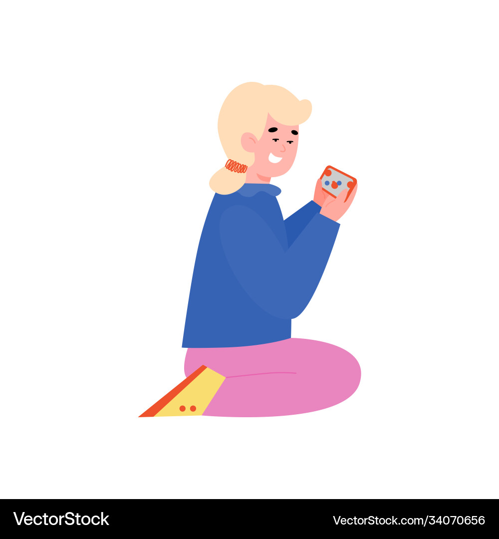 Little girl using a smartphone flat cartoon Vector Image