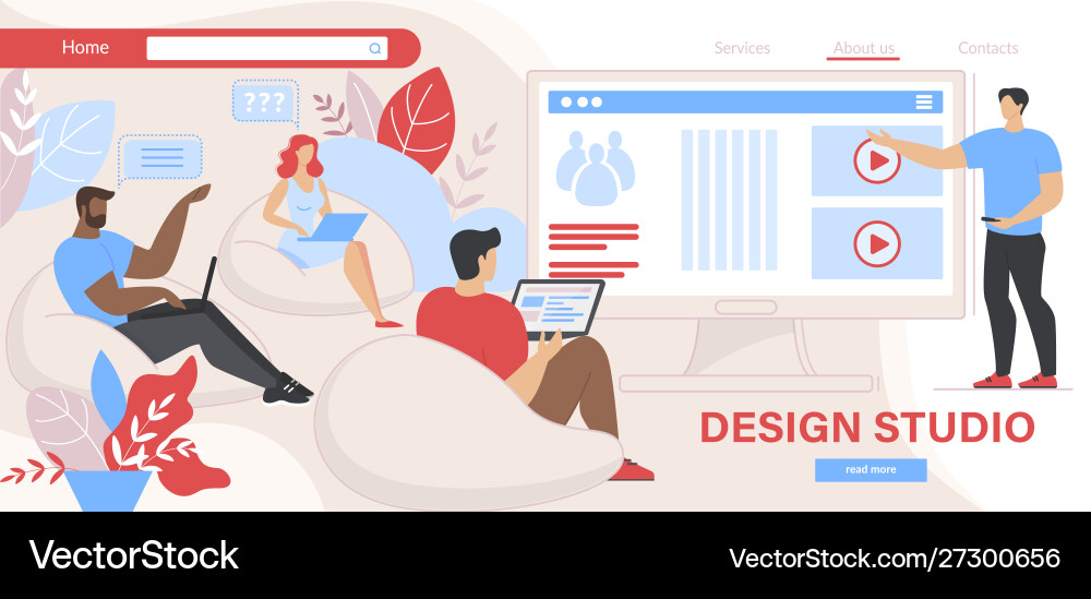 People designers sitting with laptops at screen Vector Image