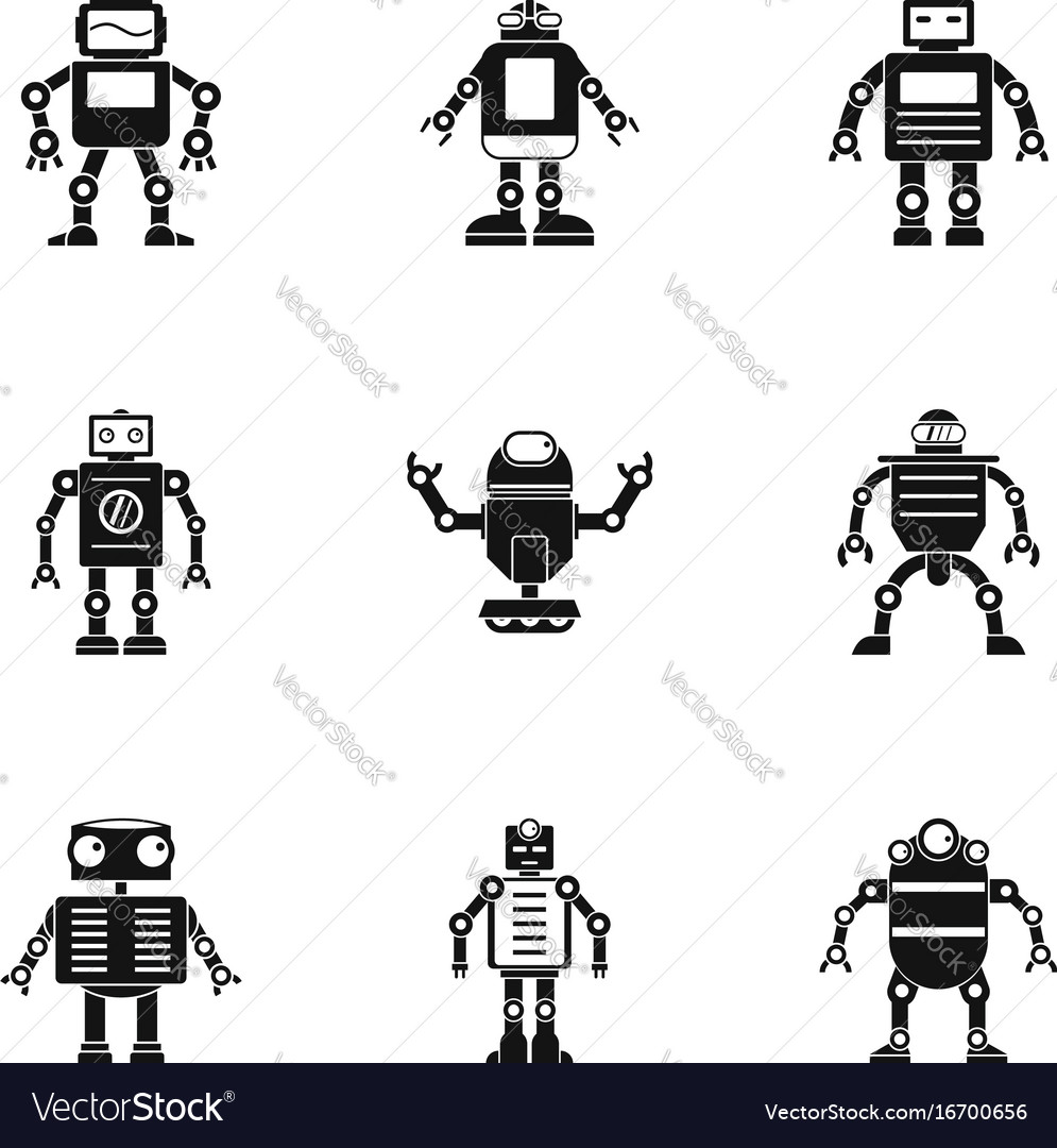 Robot icons set simple style Royalty Free Vector Image