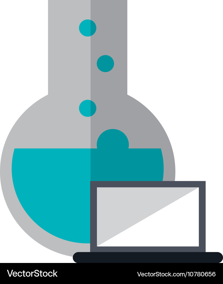 Round bottom chemistry flask and laptop icon Vector Image