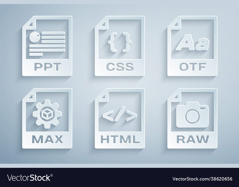 Set Html File Document Otf Max Raw Css And Ppt Vector Image