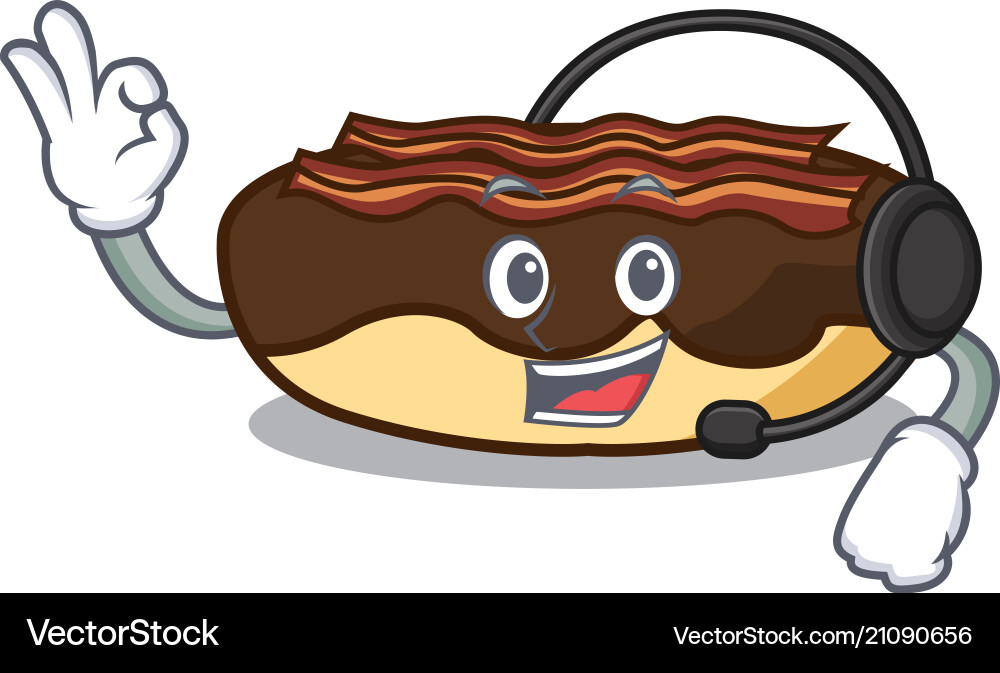 With headphone maple bacon bar mascot cartoon Vector Image