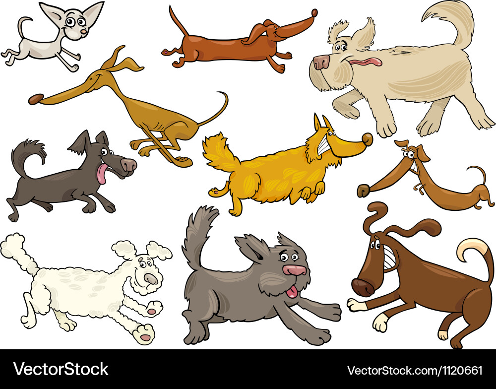 Cartoon playful running dogs set Royalty Free Vector Image