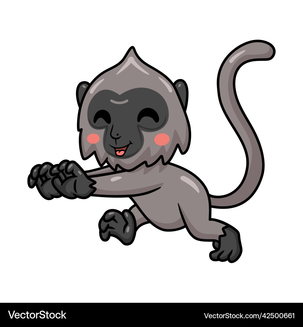 Cute little grey langur monkey cartoon running Vector Image