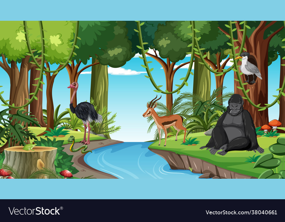 Forest scene with different wild animals Vector Image