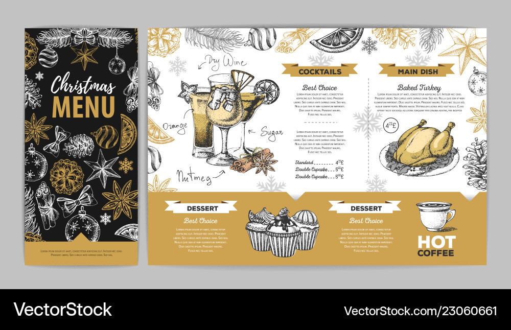 Hand drawing christmas holiday menu design Vector Image