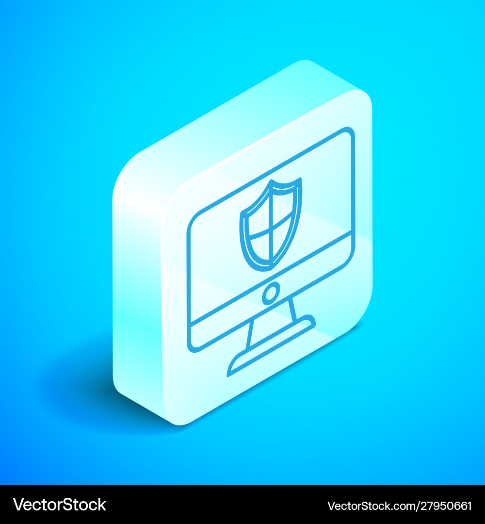 Isometric line computer monitor and shield icon Vector Image