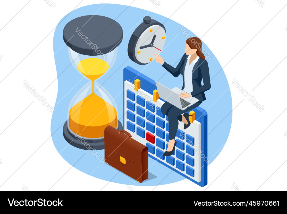 Isometric time management and business planning Vector Image