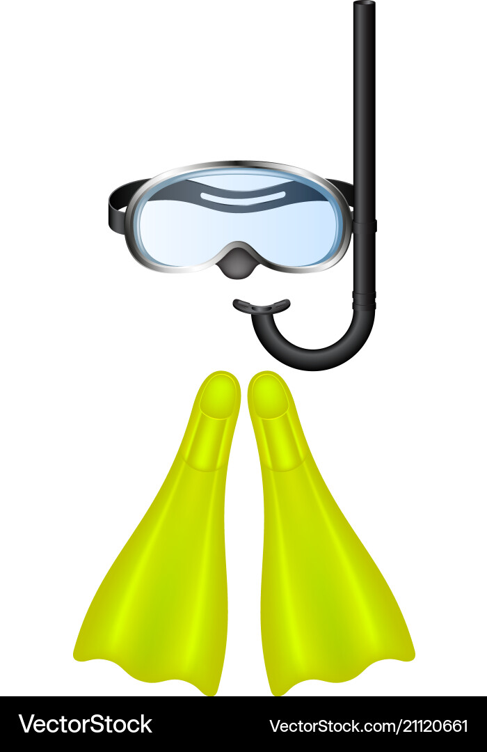 Retro diving goggles with yellow flippers Vector Image