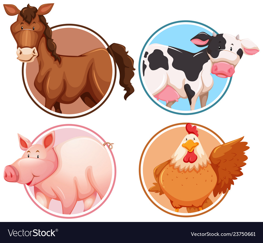 Set of farm animals in circle background Vector Image