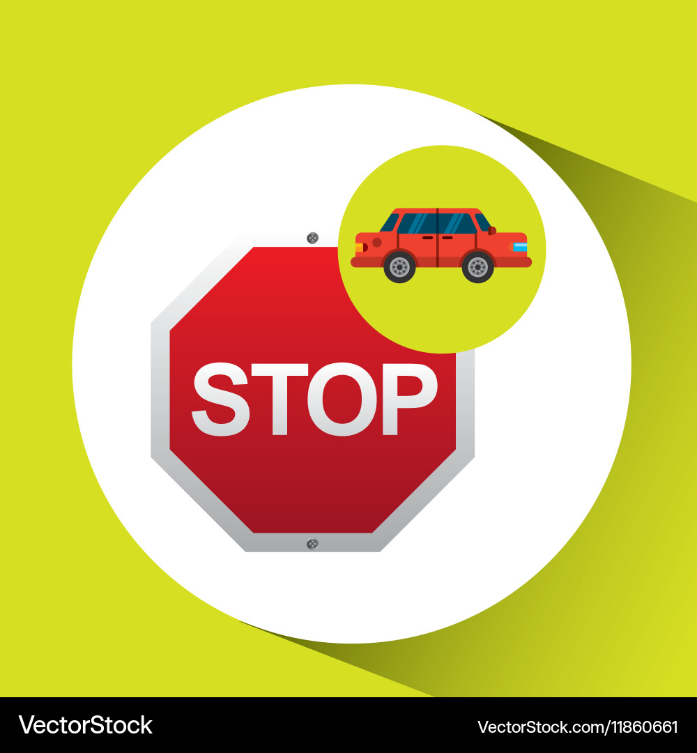 Stop road sign sedan red Royalty Free Vector Image