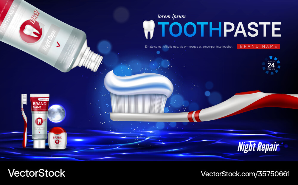 Toothpaste brush dental floss and tooth banner Vector Image