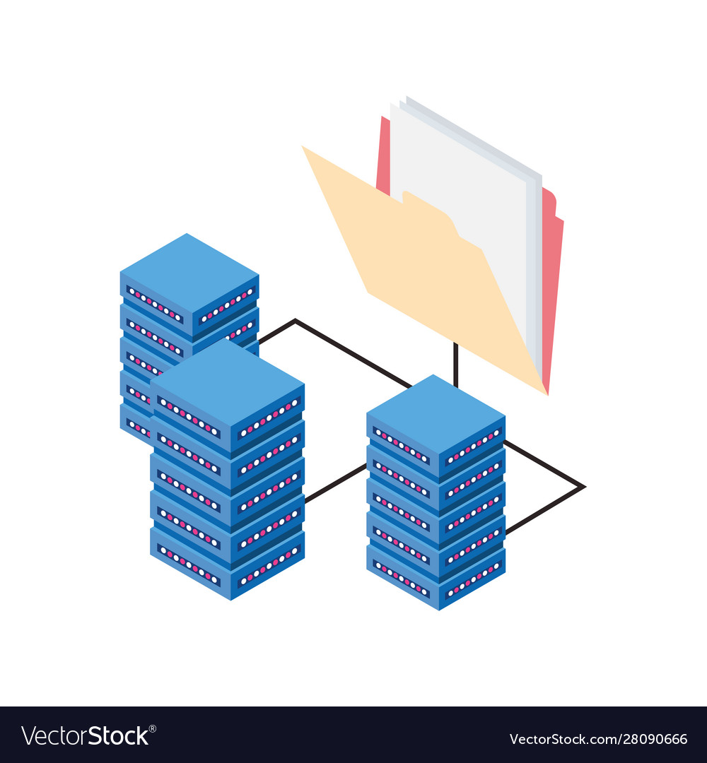 Connection folder with data servers icon Vector Image